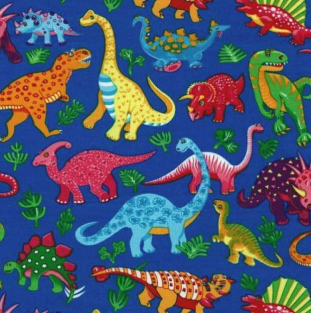 Fat Quarter - Dinosaur Dance Royal Blue Cotton Fabric by Nutex - Ann ...